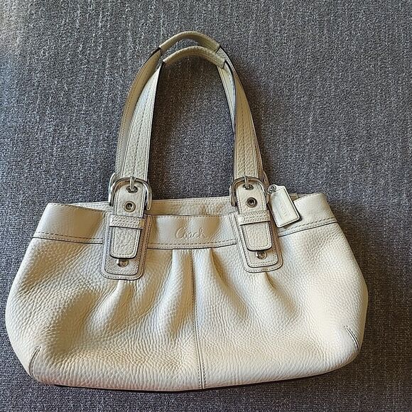 Coach | Bags | Coach Soho F3732 Ivory Pebbled Leather Bag Pleated ...